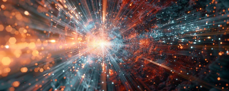 Abstract Digital Art of Explosive Light Rays and Particles in Space ...