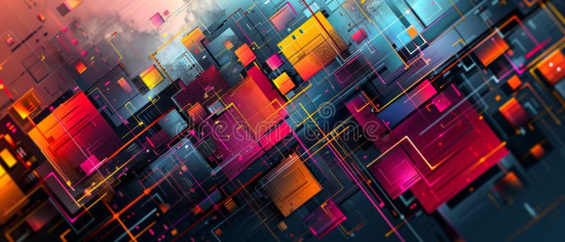 Abstract Digital Art Featuring Colorful Geometric Shapes and Lines ...