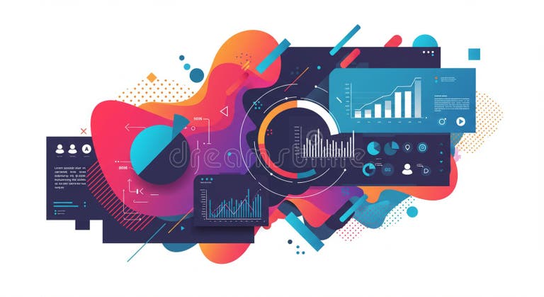 Abstract Digital Art Featuring Data Visualization Elements Like Pie ...