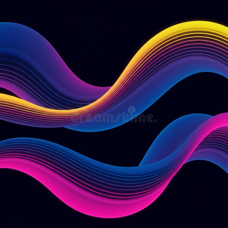 Abstract Digital Art Featuring Dynamic, Wavy Lines with a Luminous ...