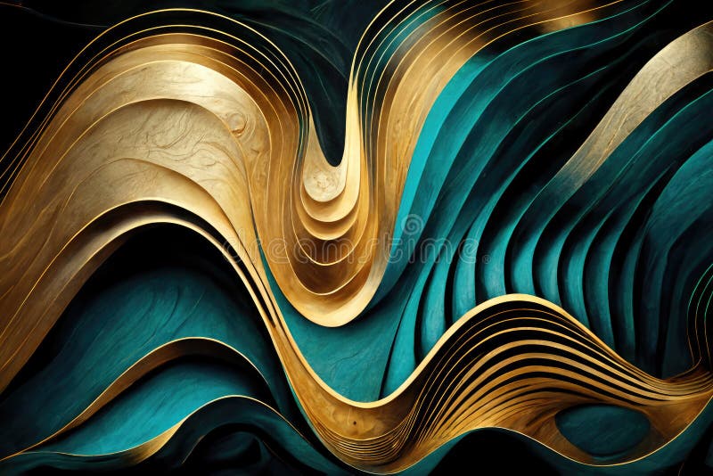 Abstract Digital Art Featuring Elegant Swirls of Gold and Teal Stock ...