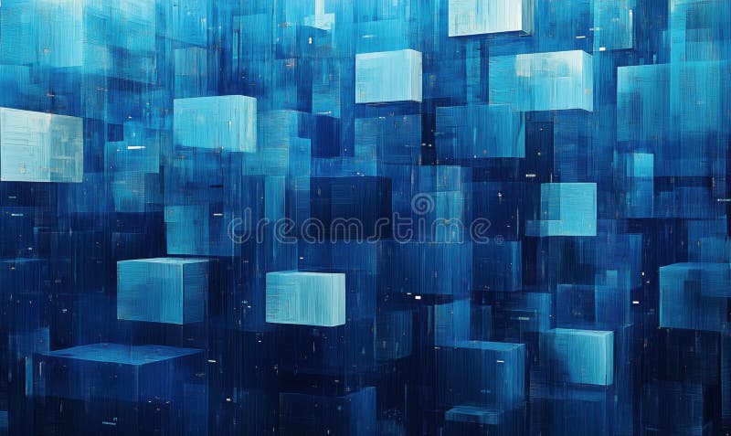 Abstract Digital Art Featuring Floating Blue Cubes in a Three ...
