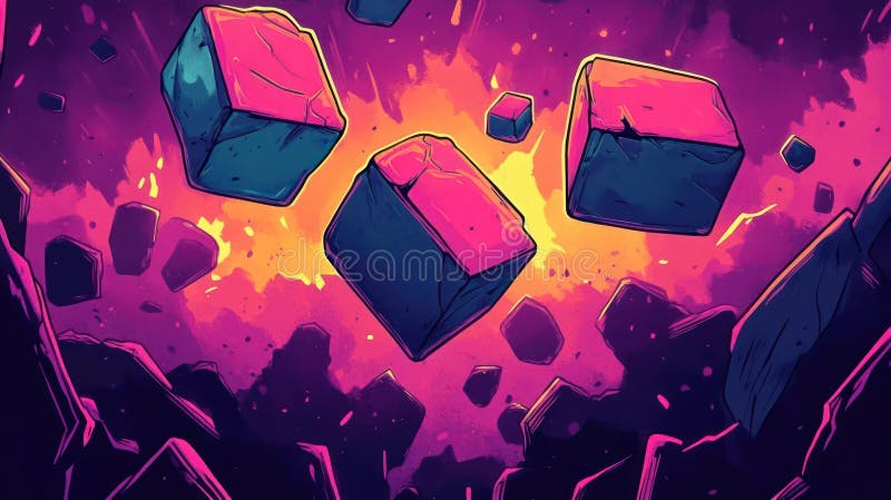 Abstract Digital Art Featuring Floating Cubes Amidst a Vibrant ...