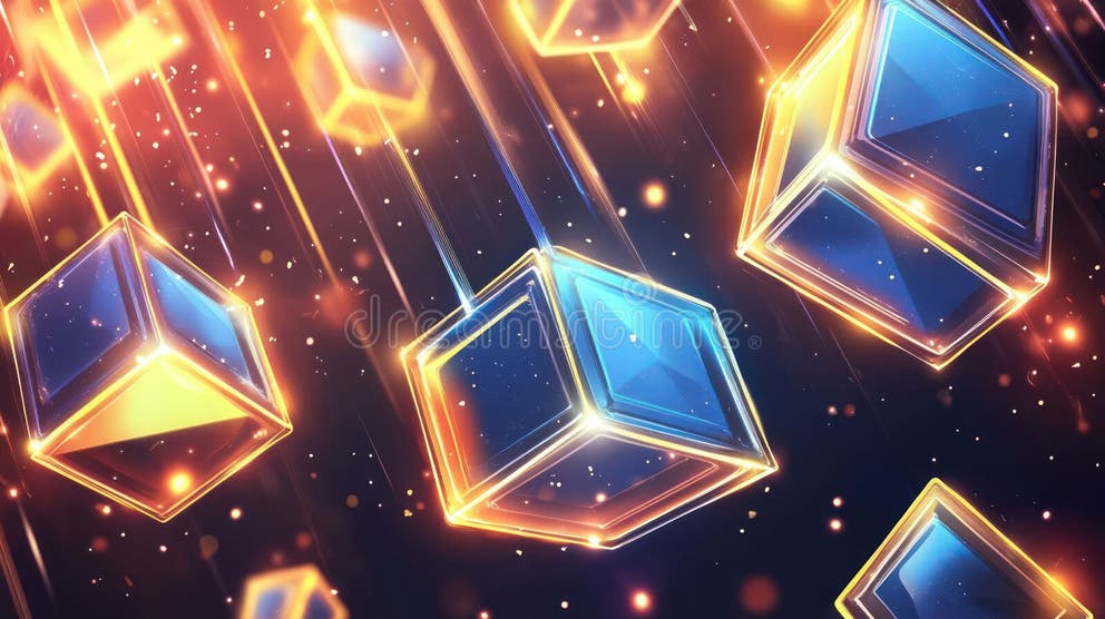 Glowing Neon Cubes Falling in Dark Background Stock Illustration ...