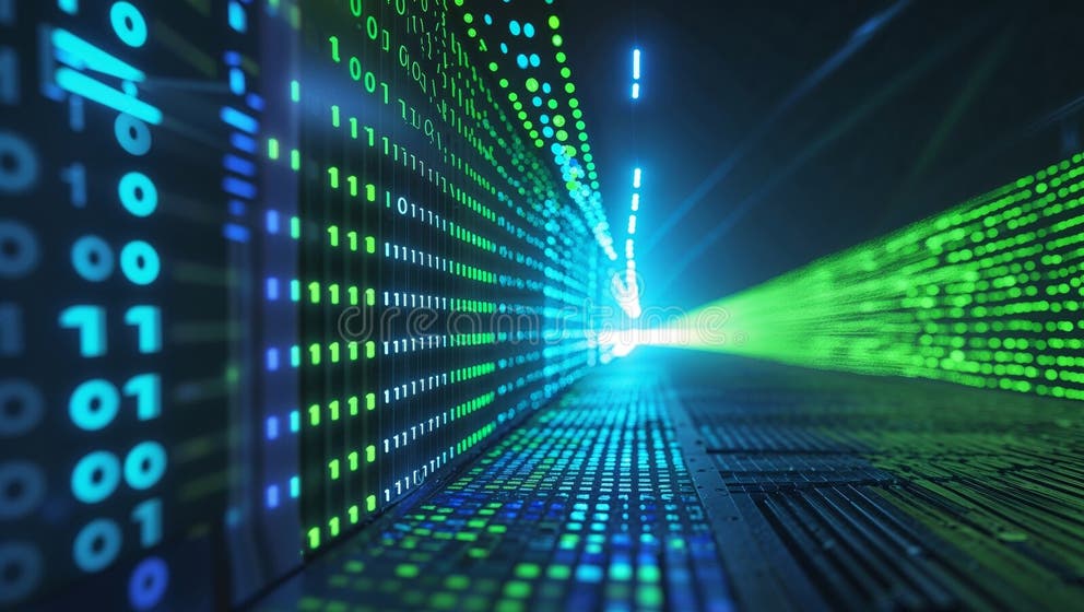 Abstract Digital Art Featuring Glowing Lights Binary Code and Sense of ...