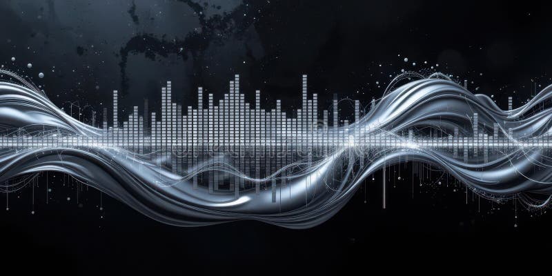 Metallic Sound Visualization Fluid Chrome Light Waves on Black ...