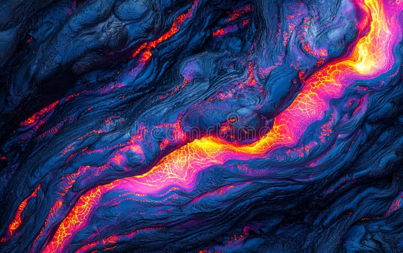 Abstract Digital Art of Flowing Lava and Blue Rock Stock Illustration ...