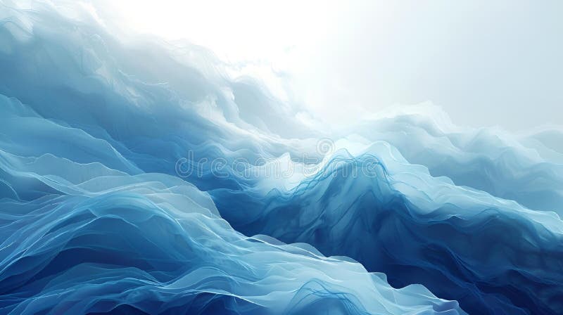 Abstract Digital Art of Fluid Wave-like Forms in Shades of Blue and ...
