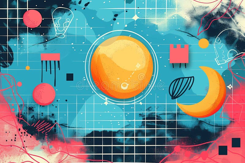 Abstract Digital Art with Geometric Shapes and Celestial Elements Stock ...