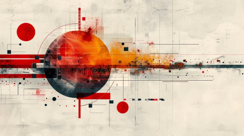 Abstract Digital Art with Geometric Shapes, Red Circles and a Large ...