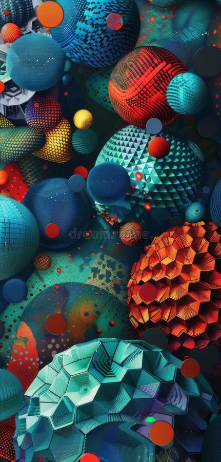 Abstract Digital Art of Geometric Spheres with Vibrant Colors and ...