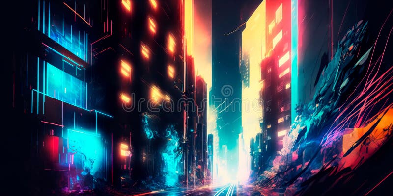 Abstract Digital Art with Glitch Effects and Neon Colors Generative AI ...