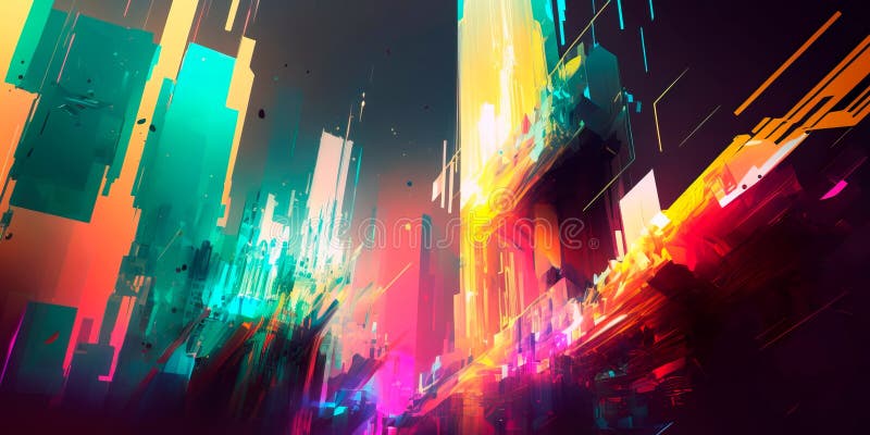 Abstract Digital Art with Glitch Effects and Neon Colors Generative AI ...
