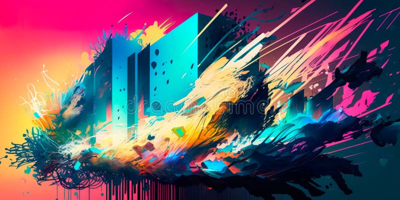 Abstract Digital Art with Glitch Effects and Neon Colors Generative AI ...