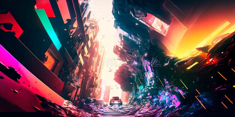 Abstract Digital Art with Glitch Effects and Neon Colors Generative AI ...