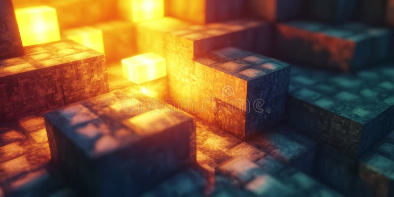 Abstract Digital Art with Glowing Cubes and Geometric Patterns in a ...