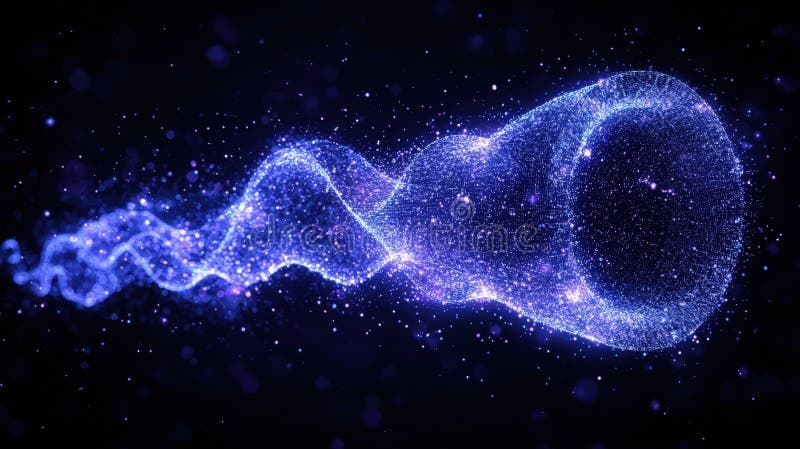 Abstract Digital Art of Glowing Particles Forming a Wave in Deep Space ...