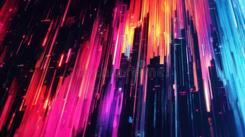 Abstract Digital Art of Glowing Vertical Lines in Various Colors Stock ...
