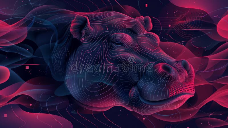 Abstract Digital Art of a Hippo Head with Vibrant, Flowing Lines and ...
