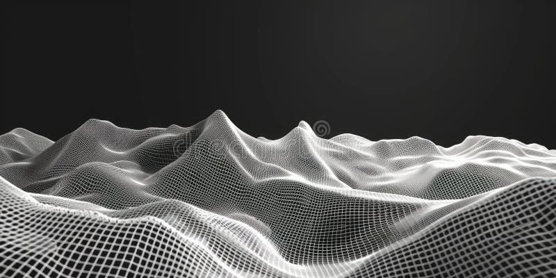 Abstract Digital Art Landscape of White Mesh Waves on Light Background ...