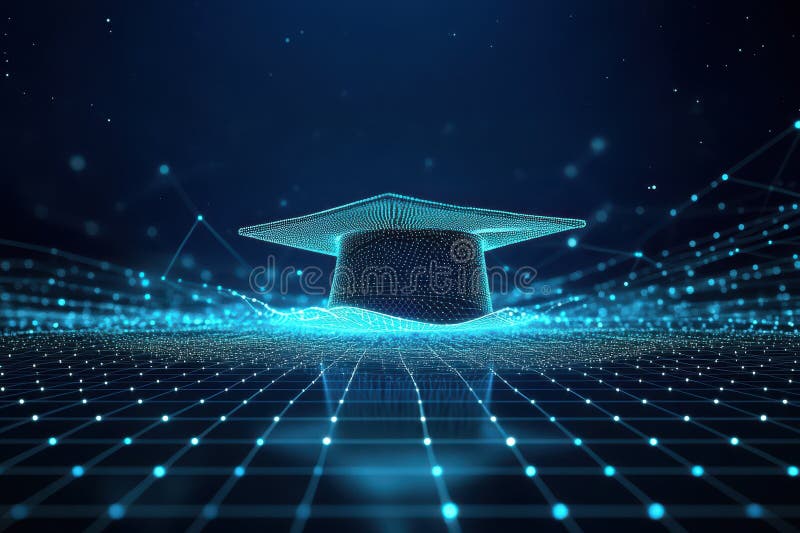 Abstract Digital Art of an Open Graduation Cap Made from Glowing Lines ...