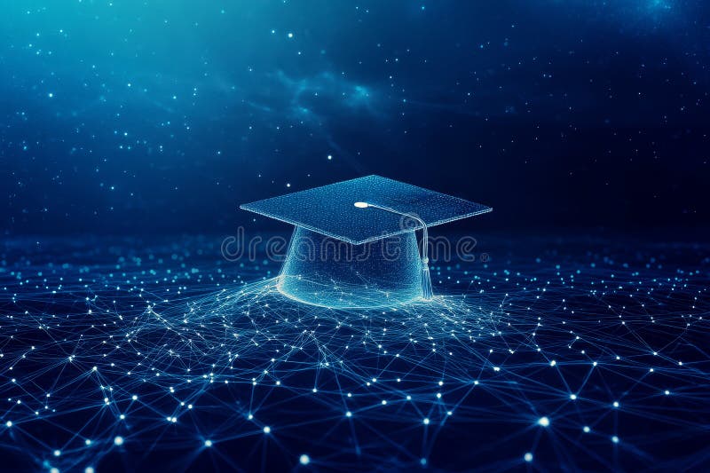 Abstract Digital Art of an Open Graduation Cap Made from Glowing Lines ...