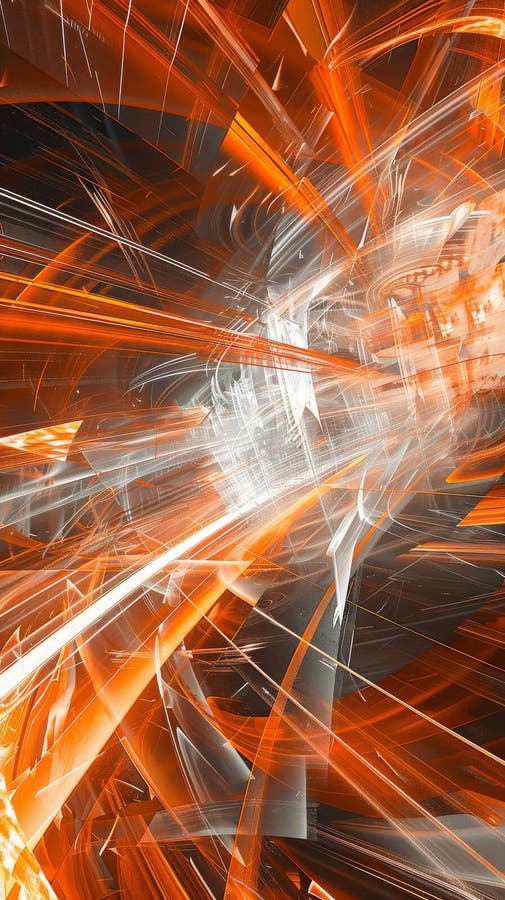 Abstract Digital Art with Orange and Silver Light Trails, Dynamic ...