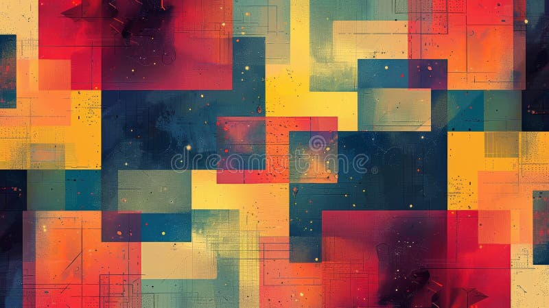 Abstract Digital Art with Overlapping Squares in Red, Yellow, Blue, and ...
