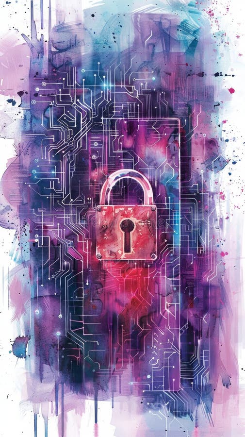 Abstract Digital Art of a Padlock on a Circuit Board Background Stock ...