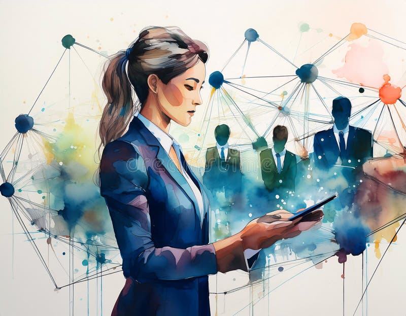 Abstract Digital Art of a Person with Tech Elements Stock Illustration ...