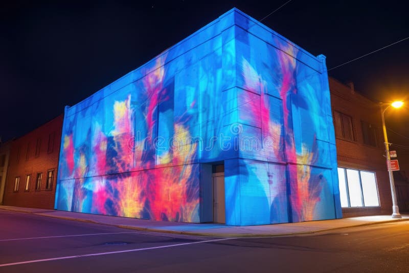 Abstract Digital Art Projected Onto Building Facade Stock Illustration ...
