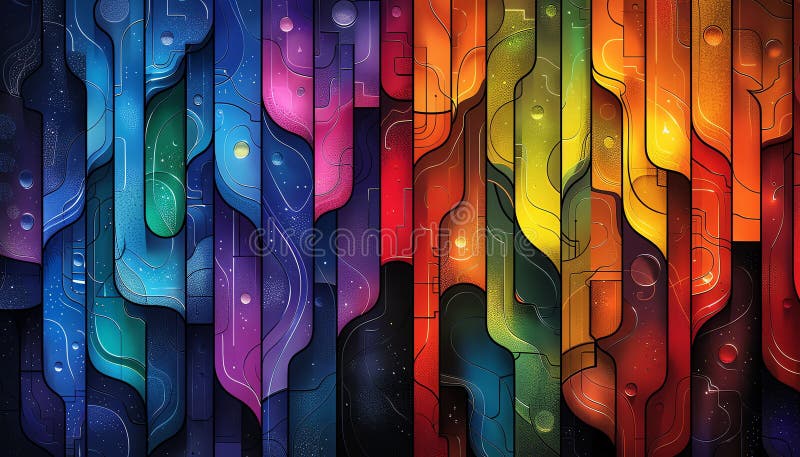Abstract Digital Art with Rainbow Color Scheme and Geometric Patterns ...