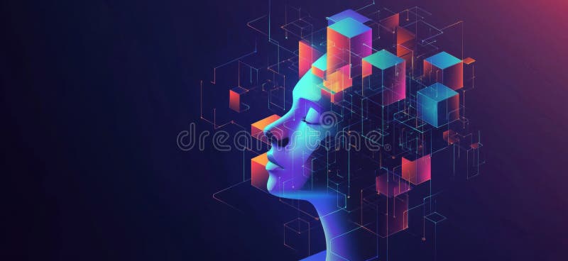 Abstract Digital Art Representation of Human Head with Geometric Shapes ...