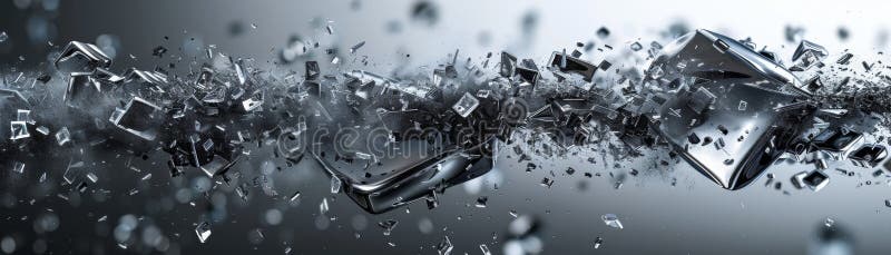 Abstract Digital Art of Shattering Glass in Motion, Floating Pieces ...