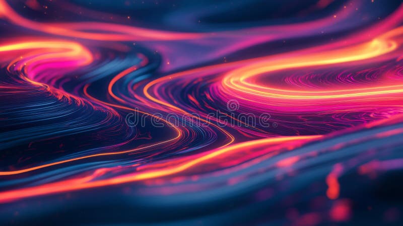 Abstract Digital Art with Swirling Neon Lines and Glowing Spots Stock ...