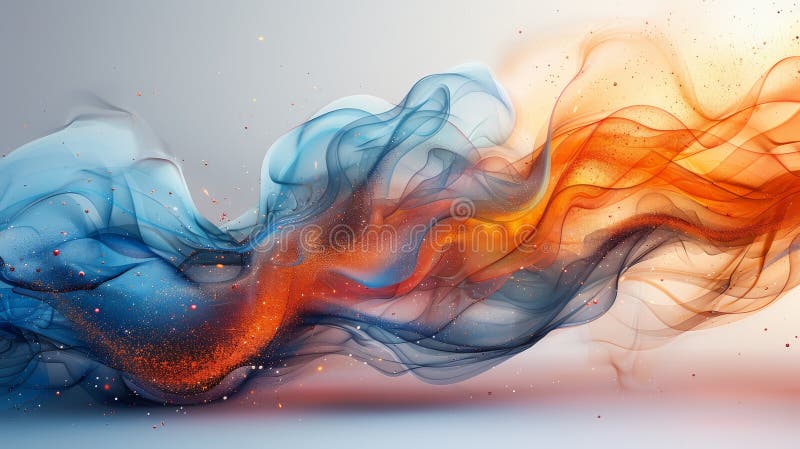Abstract Digital Art with Vibrant Blue and Orange Fluid Shapes Merging ...