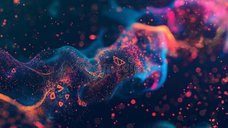 Abstract Digital Art with Vibrant Blue and Pink Particles Forming Fluid ...