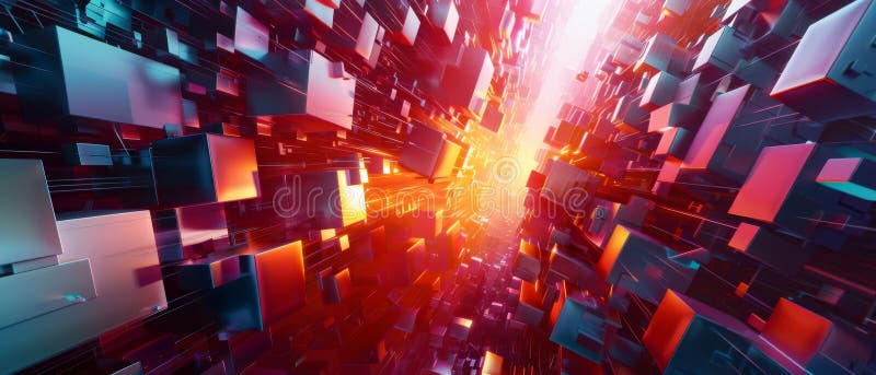 Abstract Digital Art of Vivid Tech Blocks Expanding into the Void Stock ...