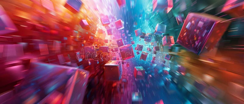 Abstract Digital Art of Vivid Tech Blocks Expanding into the Void Stock ...