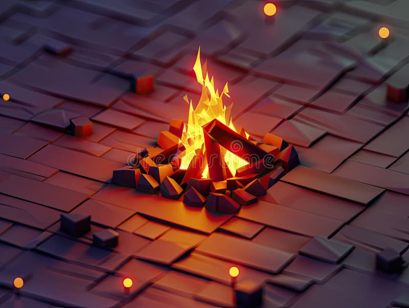 Abstract Digital Artwork of a Campfire with Glowing Embers on a ...