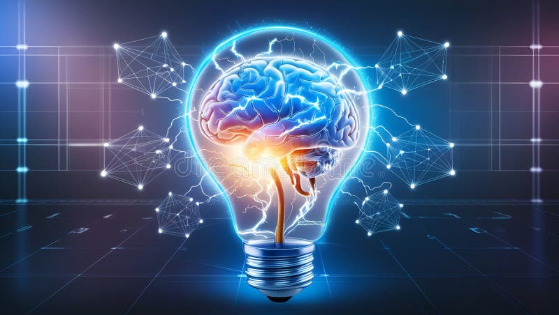Brain in Light Bulb, Intelligence and Technology Abstract Digital Art ...