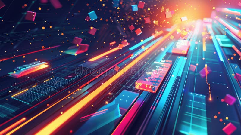 Abstract Digital Artwork of Data Streams and Glowing Symbols.Technology ...