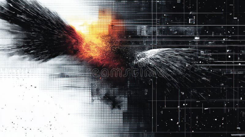 Abstract Digital Artwork Depicting a Dynamic Explosion with Wings ...