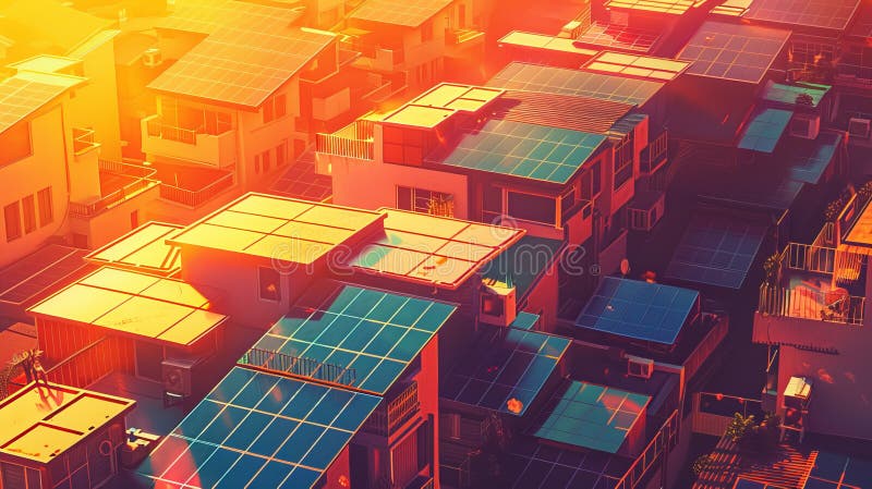Abstract Digital Artwork Depicting Solar Panels on Rooftops Stock ...