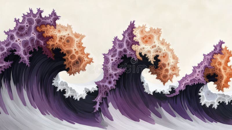 Abstract Digital Artwork Depicting Stylized, Colorful Ocean Waves with ...