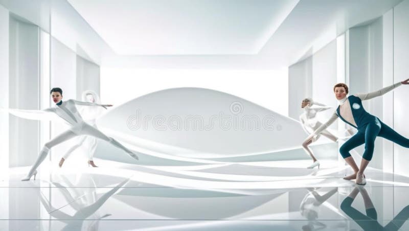 Abstract Interior with Figures in Motion and Light Stock Illustration ...