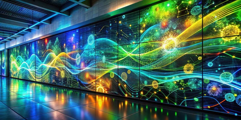 Abstract Digital Artwork Displayed on a Large Screen Wall in a Modern ...