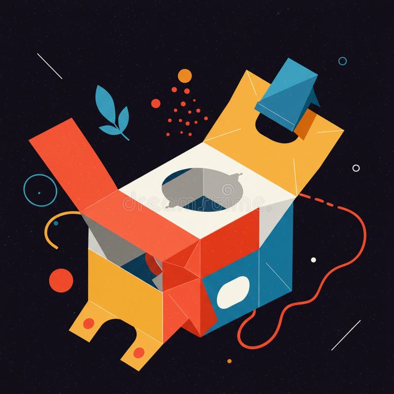 Abstract Digital Artwork Features a Geometric, Multi-colored Box with ...