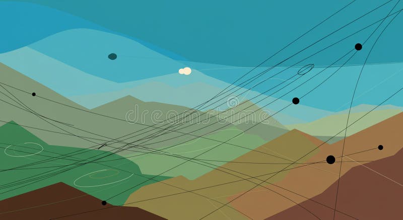 Abstract Digital Artwork Features a Stylized Landscape with Overlapping ...