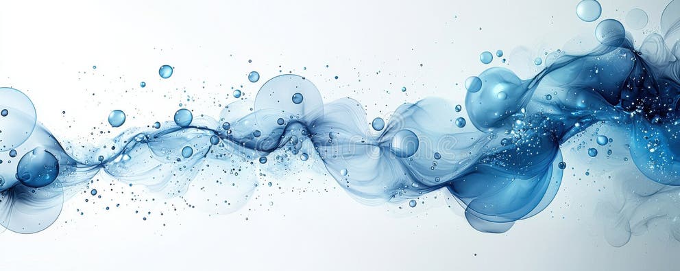 Abstract Blue Artistic Wave with Floating Bubbles and Transparent ...